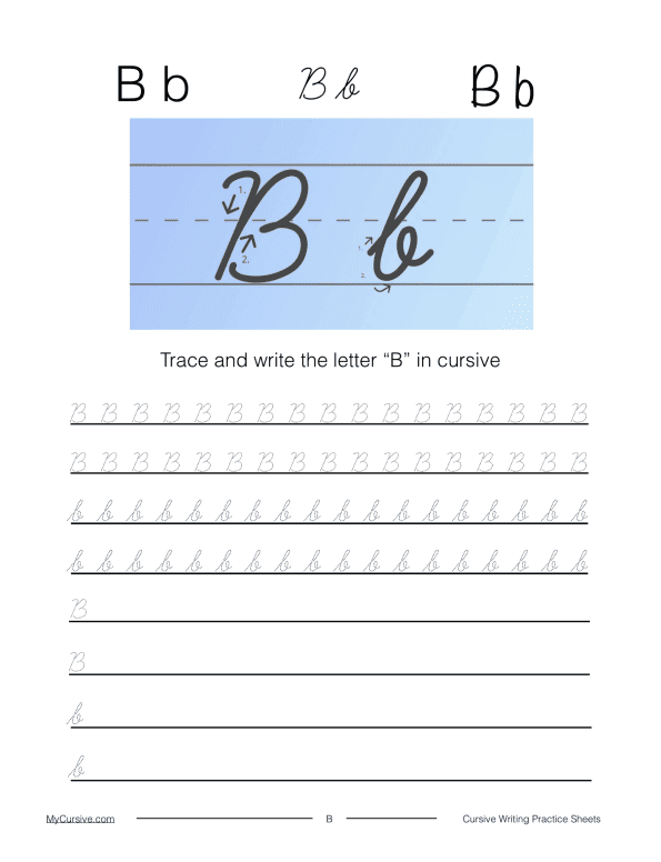 Cursive B: Full Tutorial and Worksheet