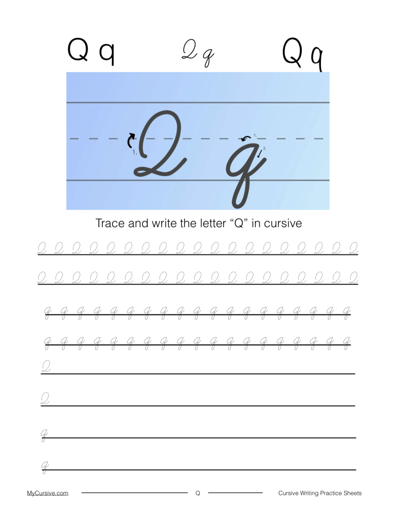 How To Write Cursive Q Worksheet Tutorial My Cursive