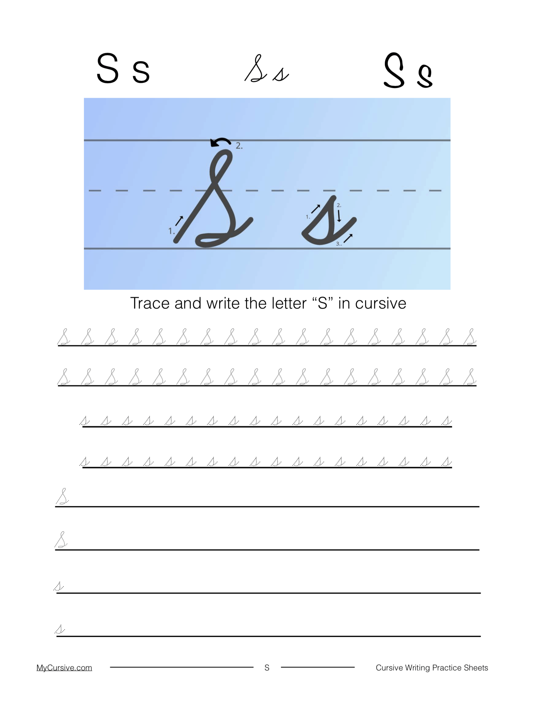 How To Write Cursive S Worksheet Tutorial My Cursive