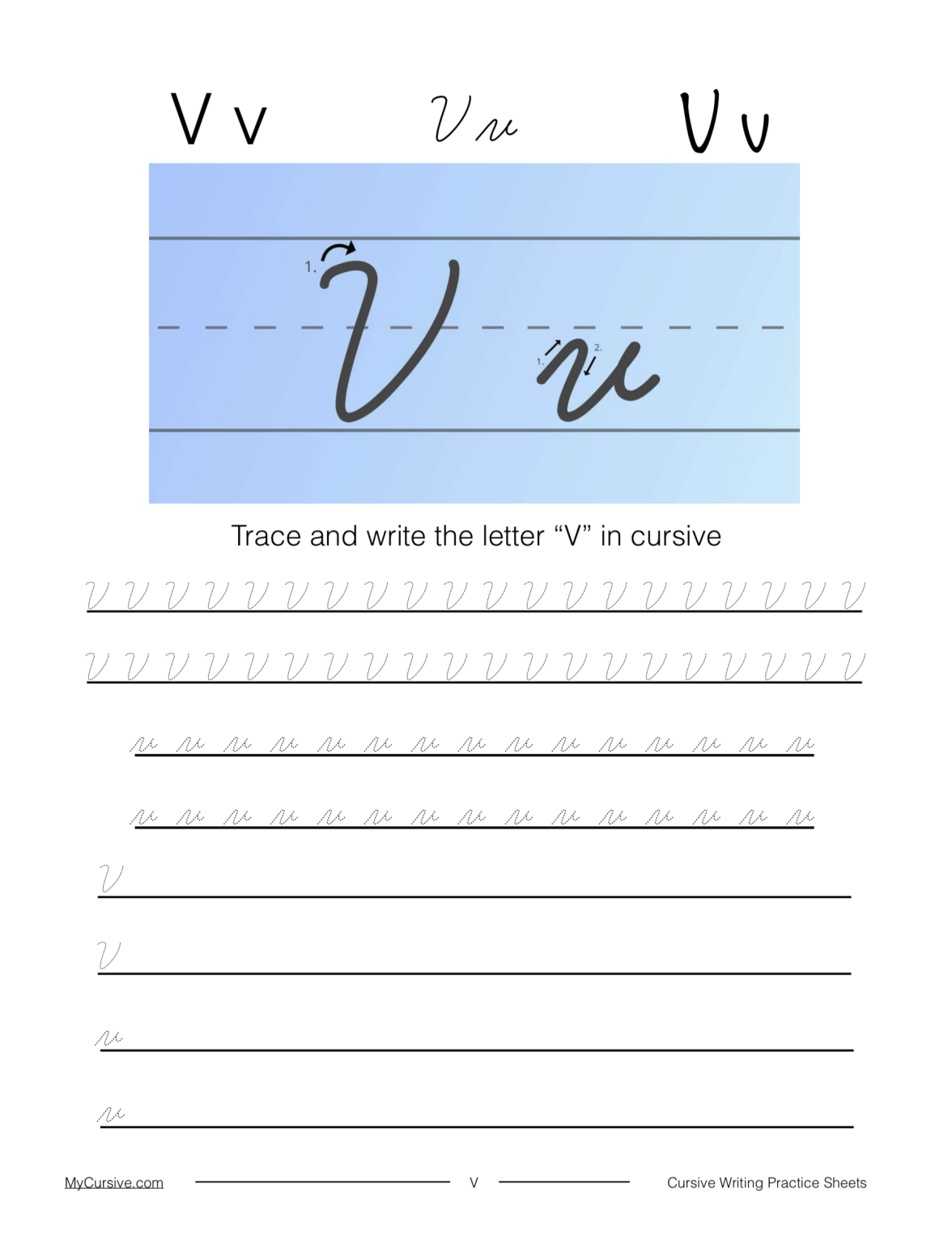 Cursive V: Full Tutorial and Worksheet