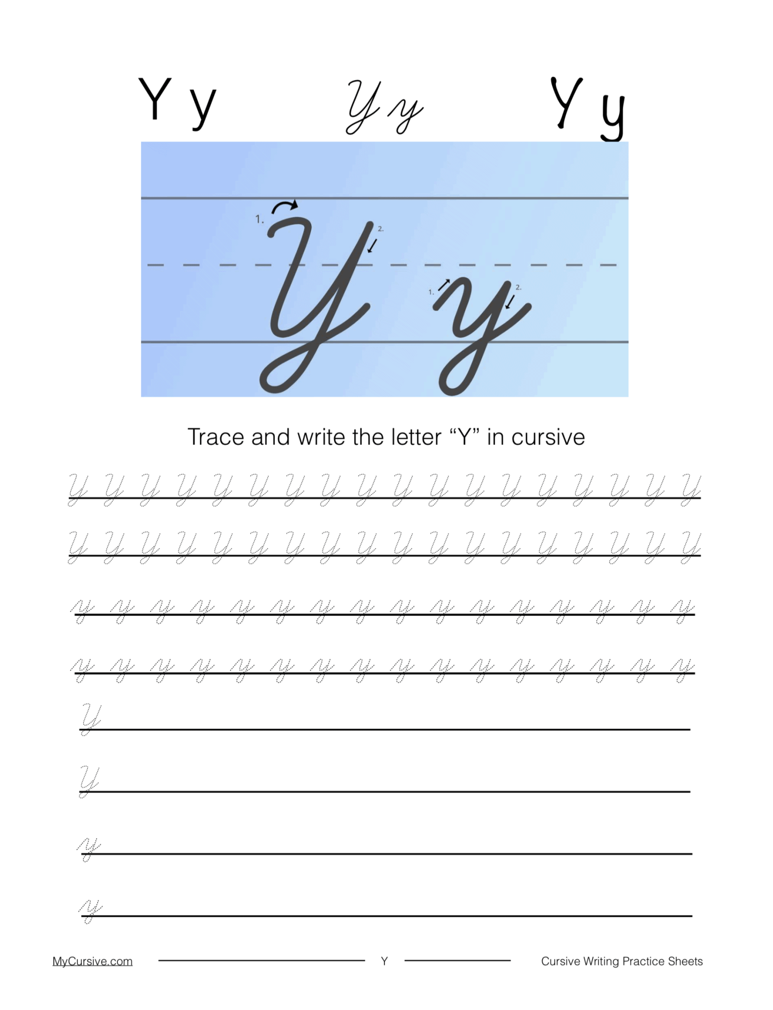 Cursive Y: Full Tutorial and Worksheet