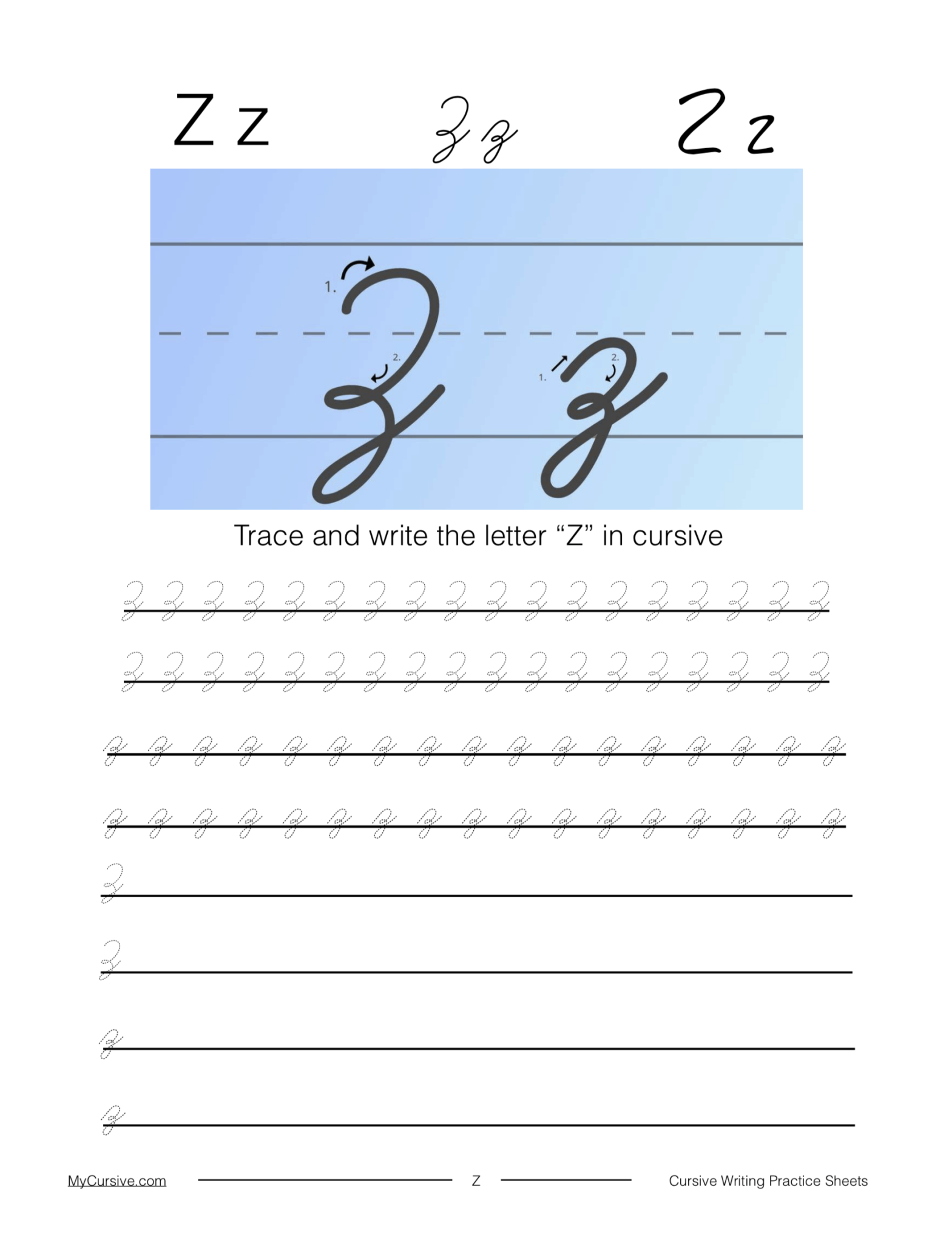 How to Write Cursive Z [Worksheet + Tutorial] - My Cursive