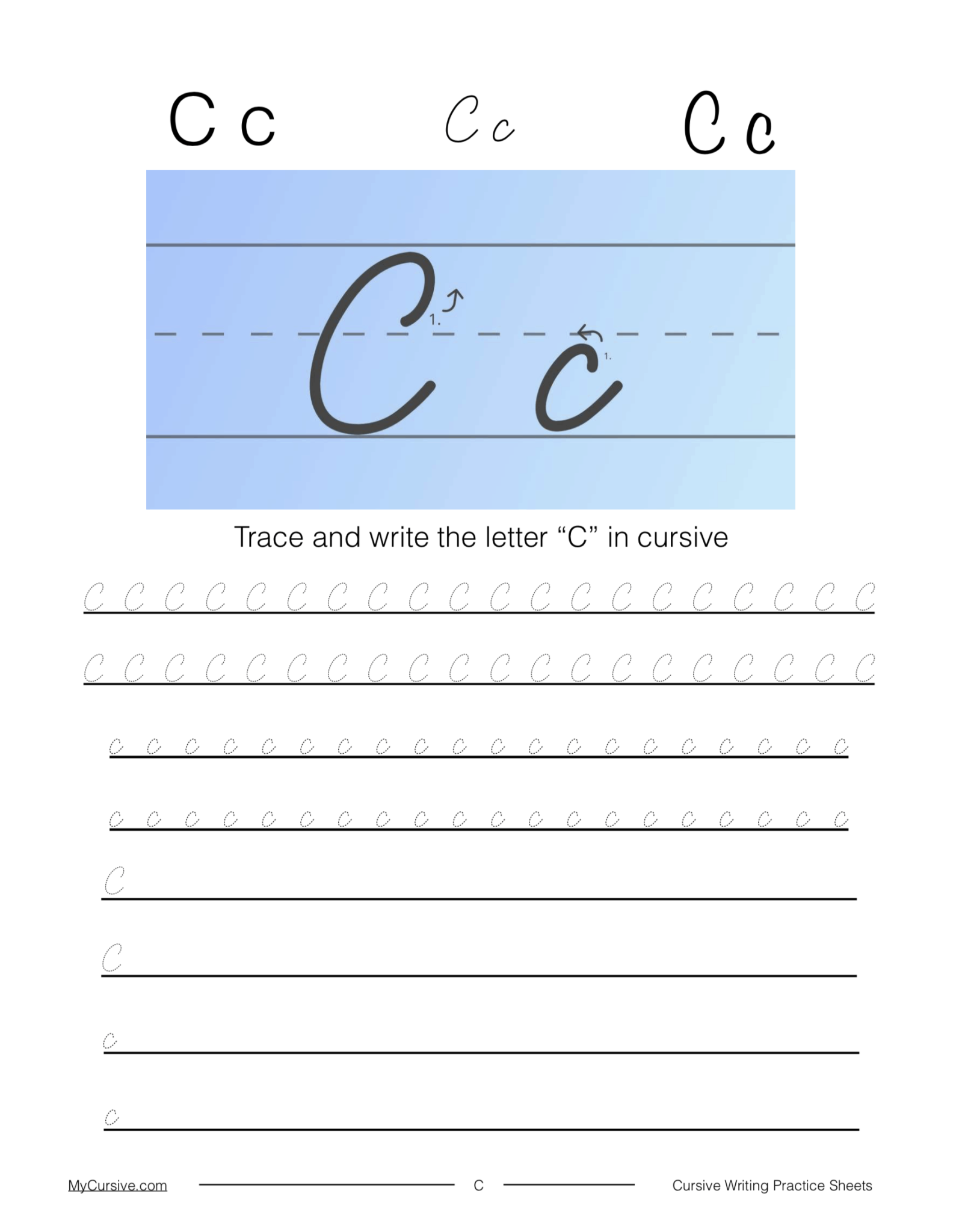 Cursive C: Full Tutorial and Worksheet