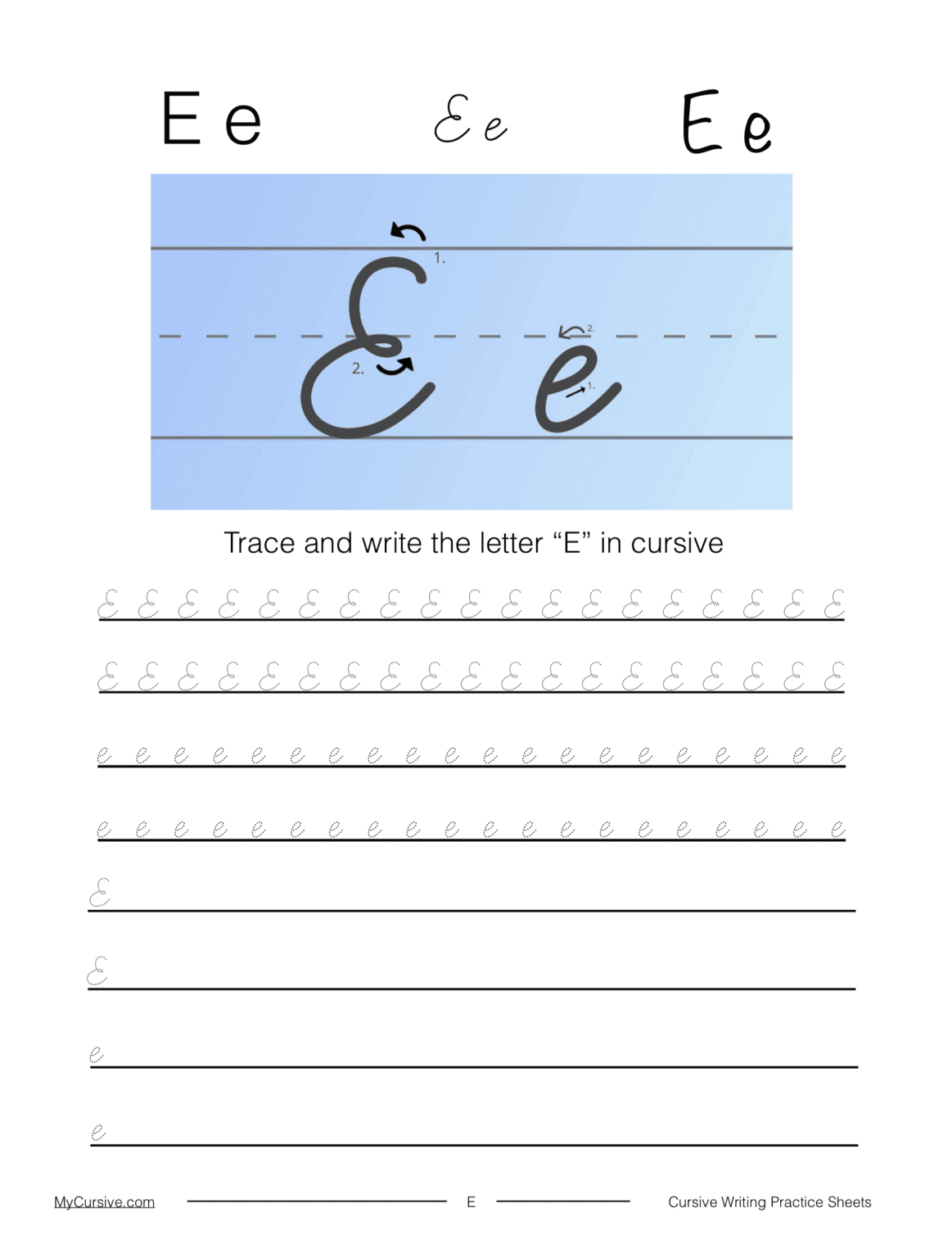 Cursive E Full Tutorial And Worksheet Cursive E Full Tutorial And Worksheet