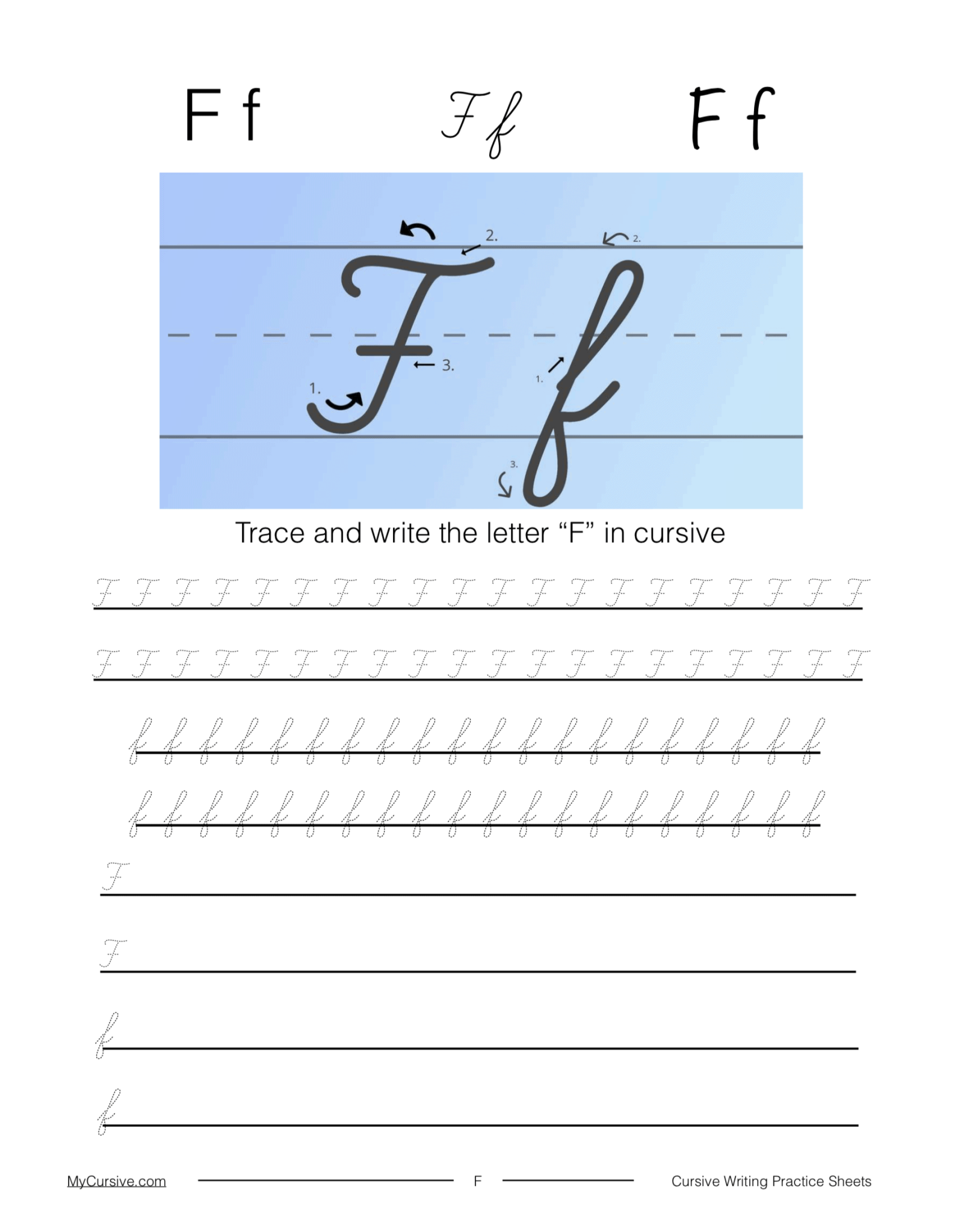 Cursive F: Full Tutorial and Worksheet