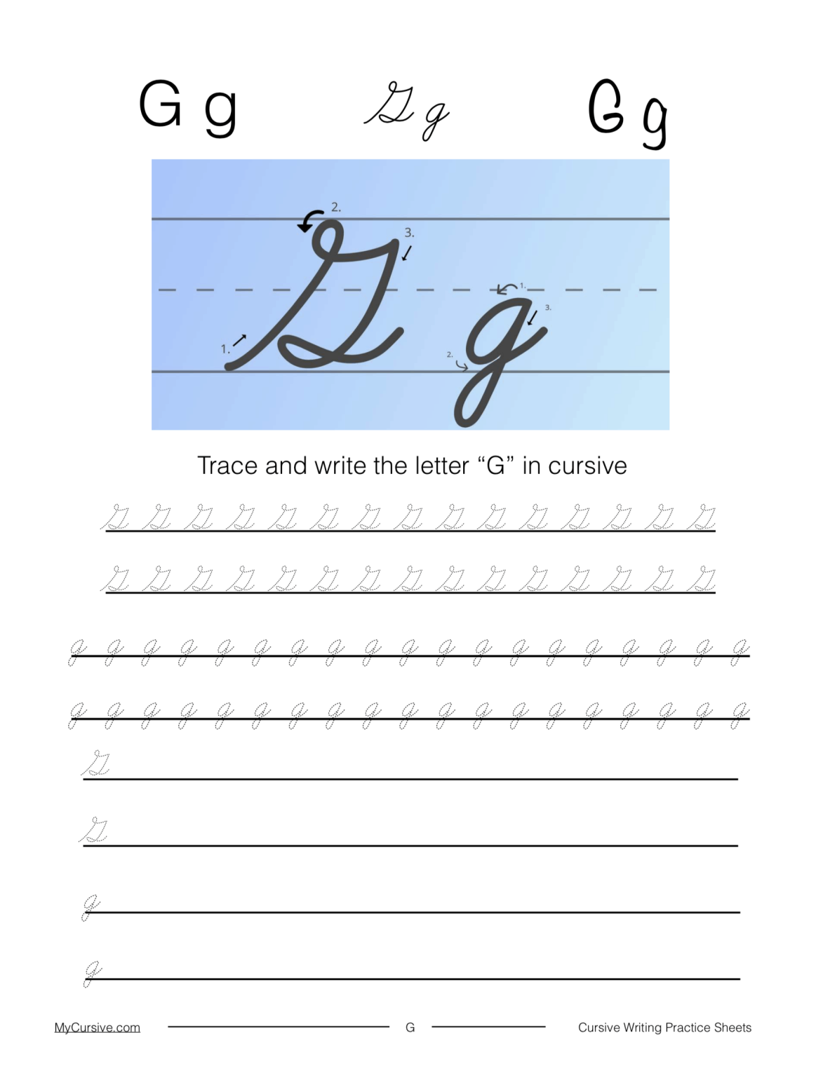 How to Write Cursive G [Worksheet and Tutorial]