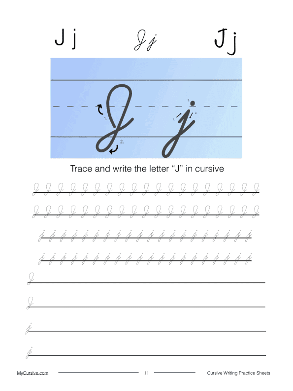 Cursive J: Full Tutorial and Worksheet