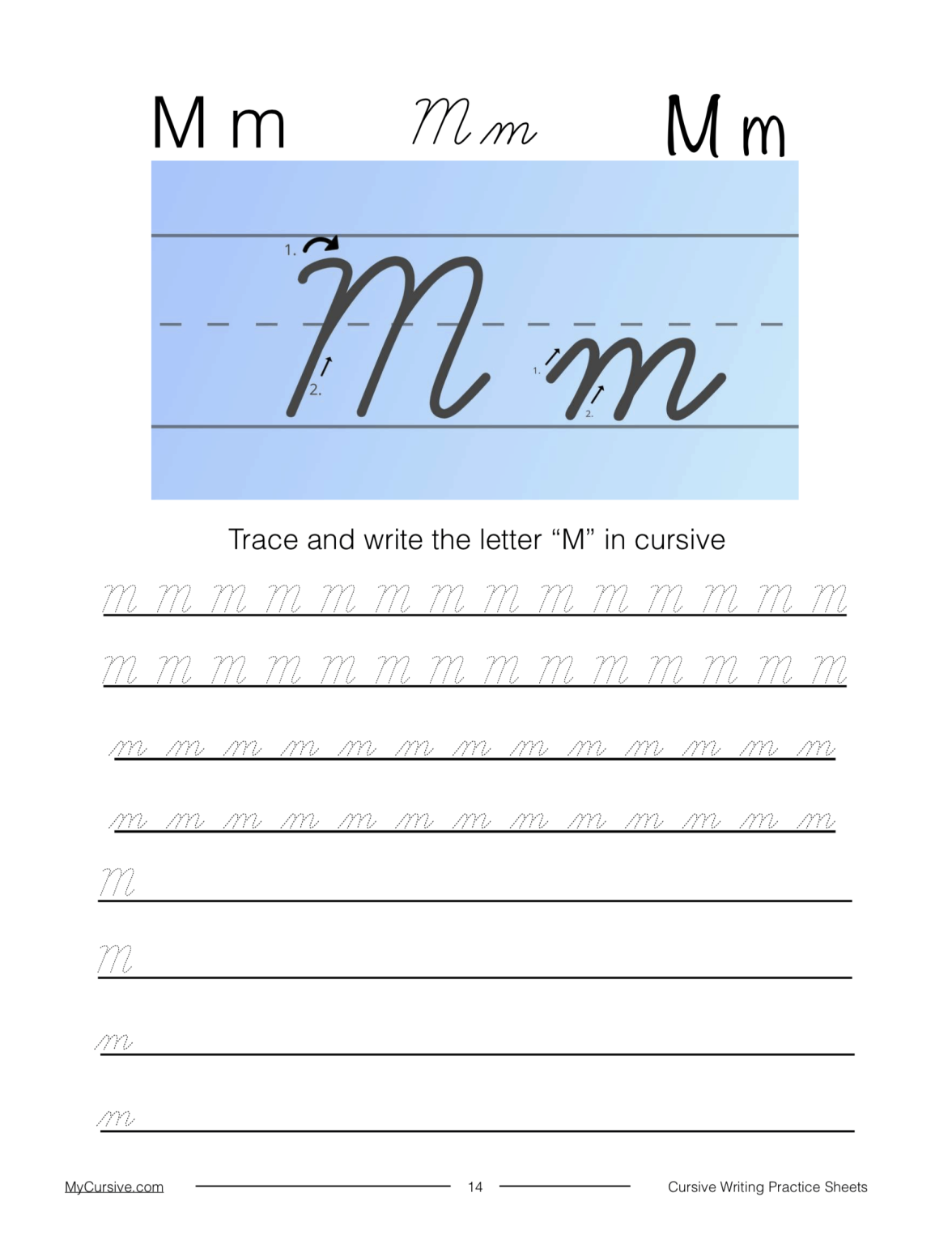 Cursive M: Full Tutorial and Worksheet