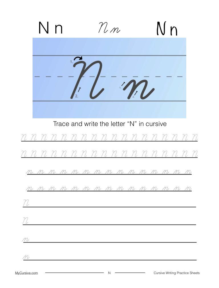 Cursive N: Full Tutorial and Worksheet