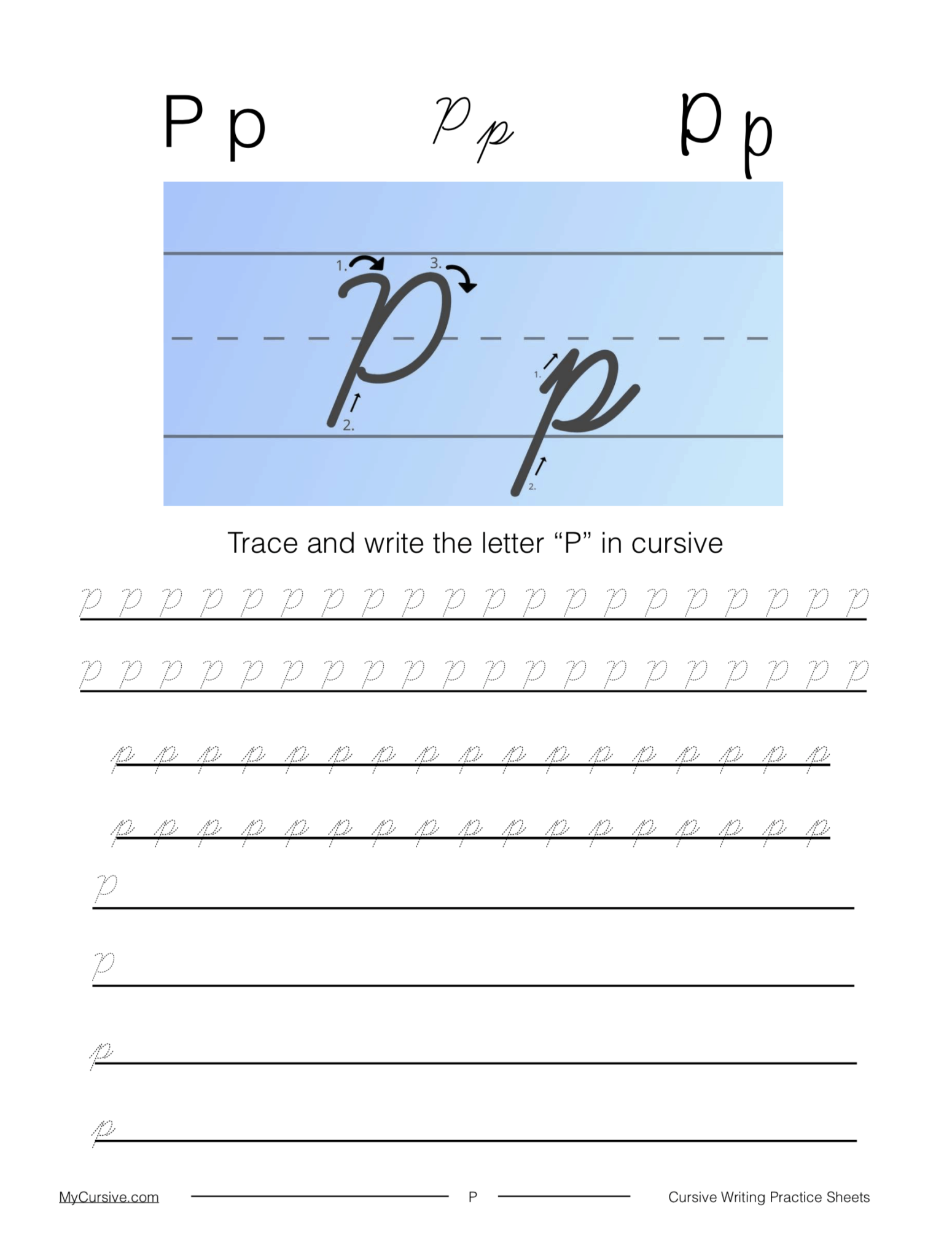 Cursive P: Full Tutorial and Worksheet