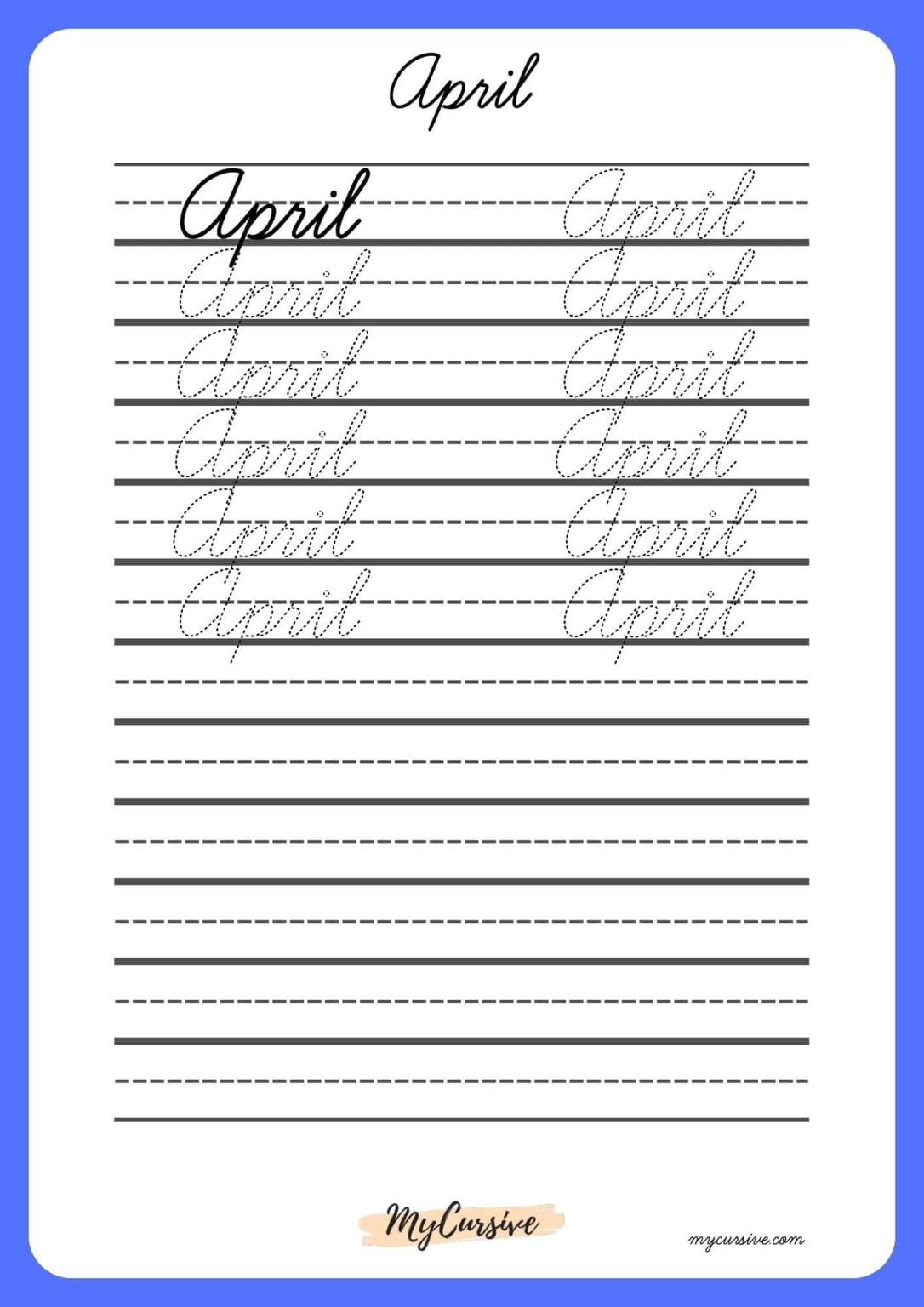 April in Cursive [Worksheet and Printables]