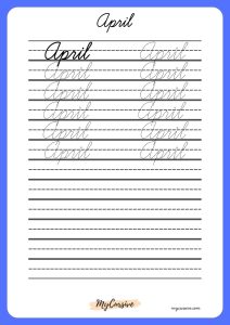 April in Cursive [Worksheet and Printables]