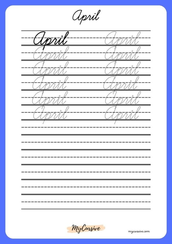 April in Cursive [Worksheet and Printables]