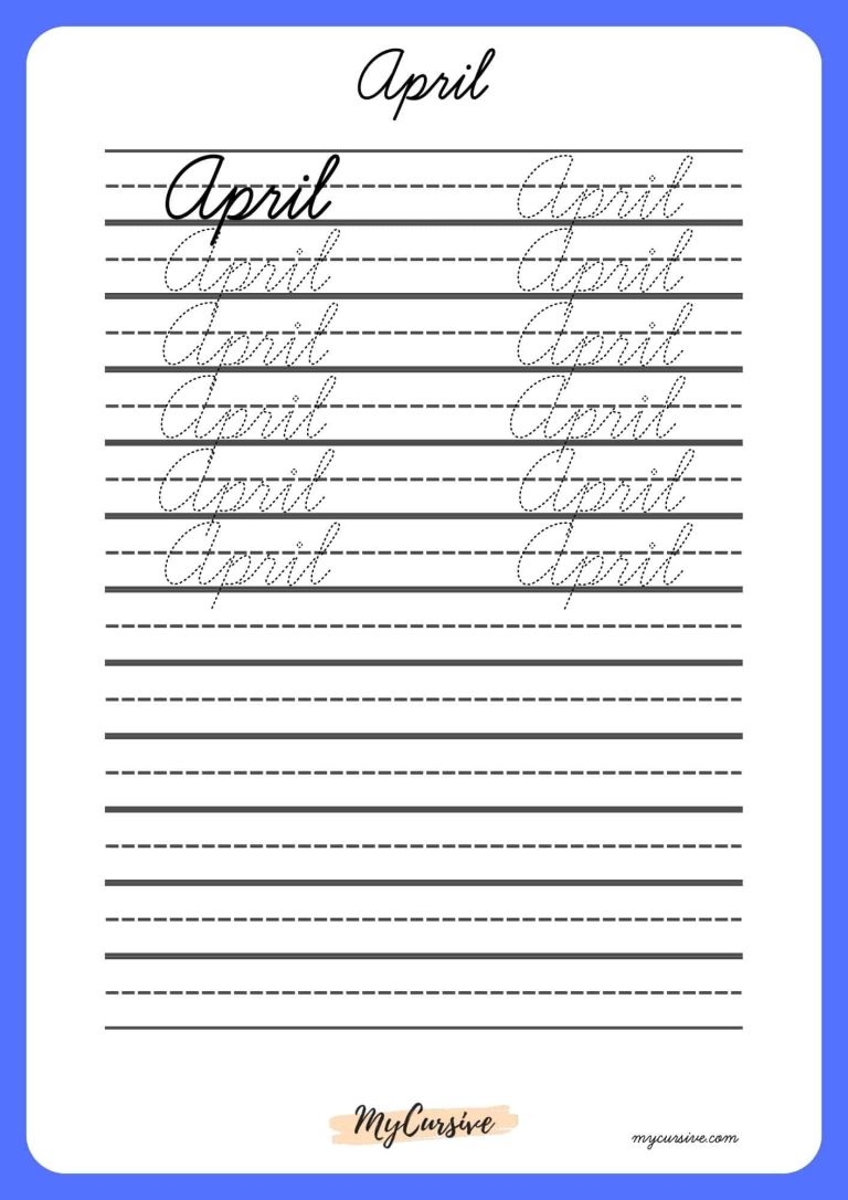 April in Cursive [Worksheet and Printables]