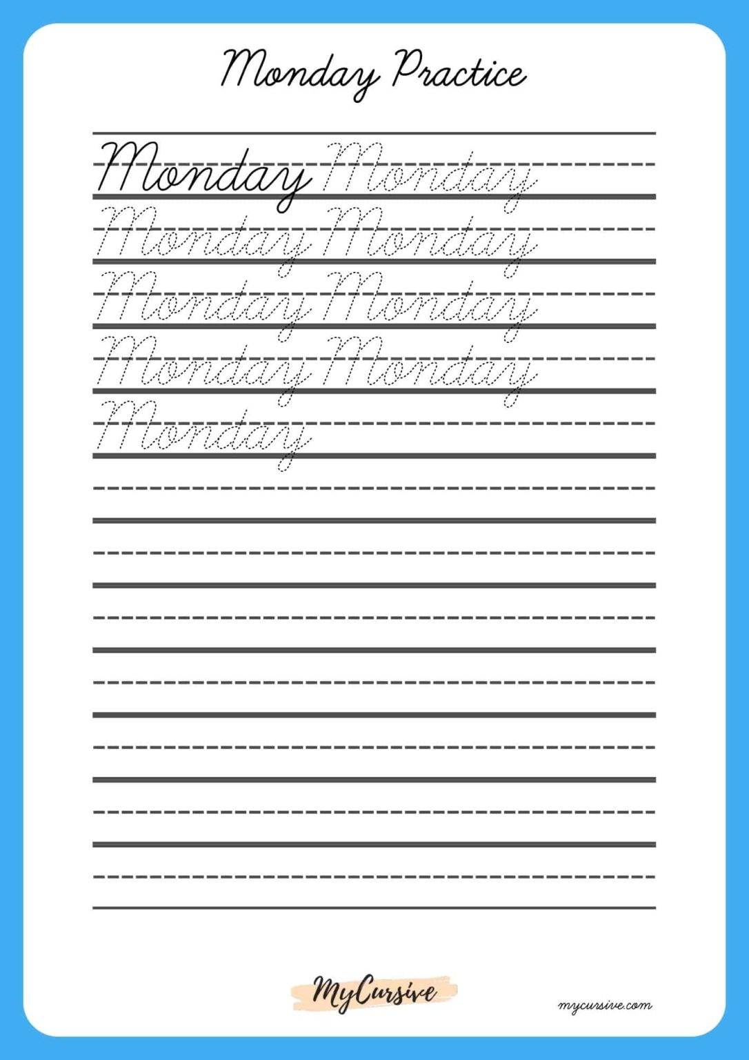 Monday in Cursive (Worksheet + Printables!)