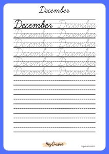 December in Cursive [Worksheet and Printables]