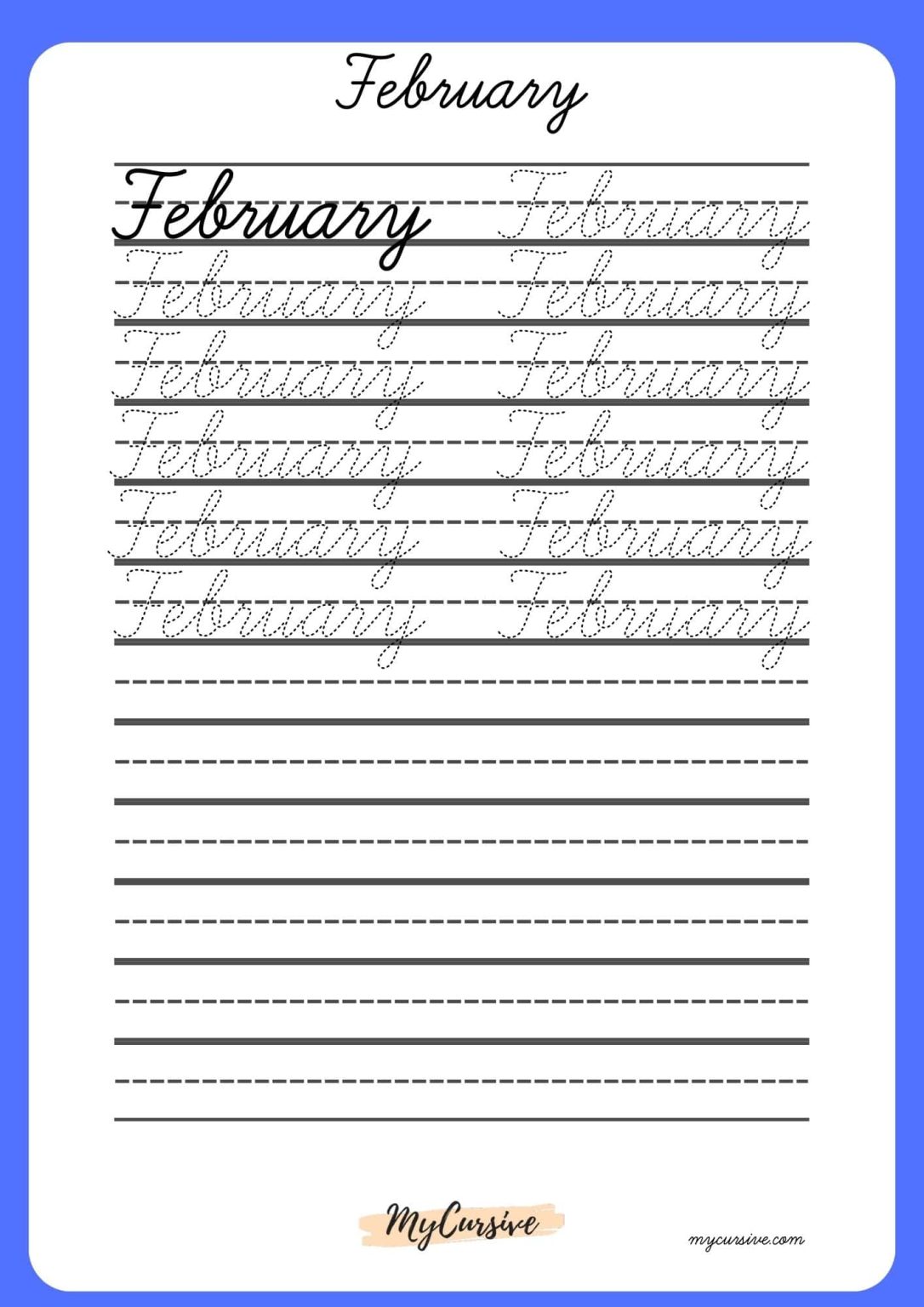 February in Cursive [Worksheet and printables]