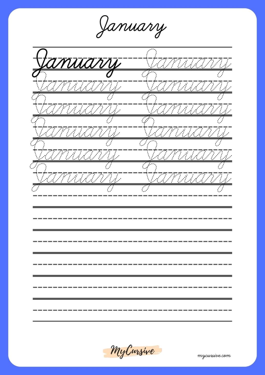 January in Cursive (copy/paste or write it)!