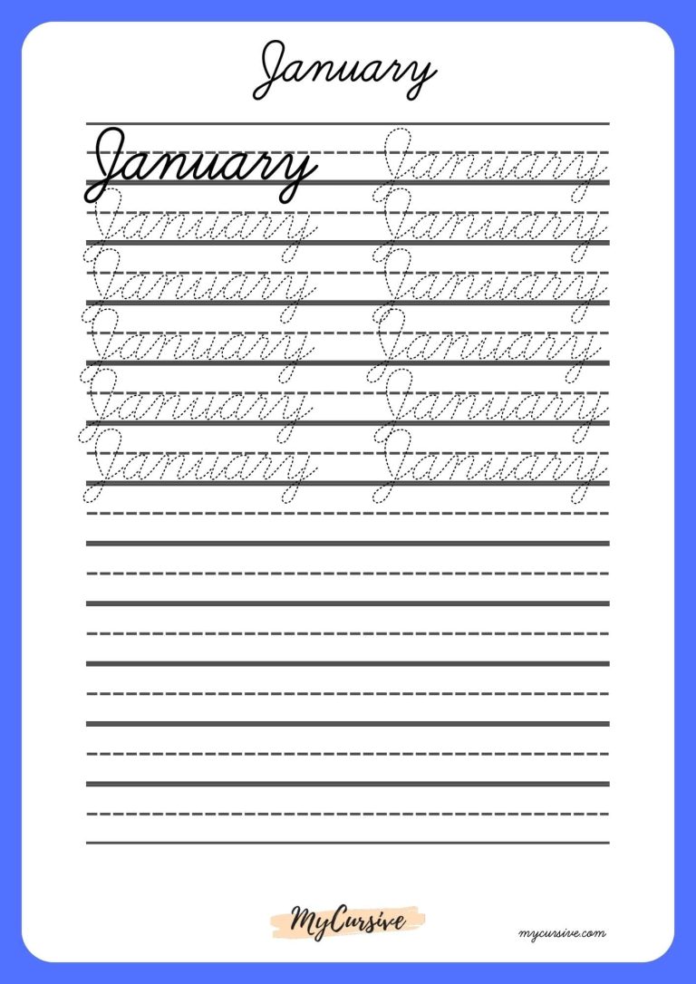 January in Cursive (copy/paste or write it)!