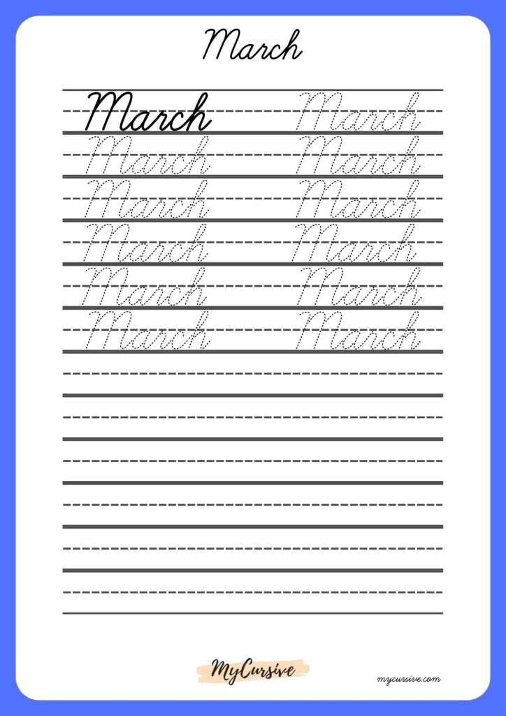 March in Cursive [Worksheet and Printables]