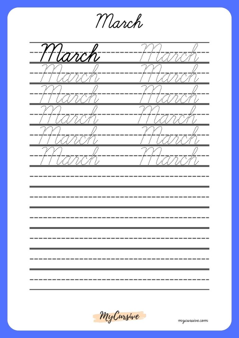March in Cursive [Worksheet and Printables]