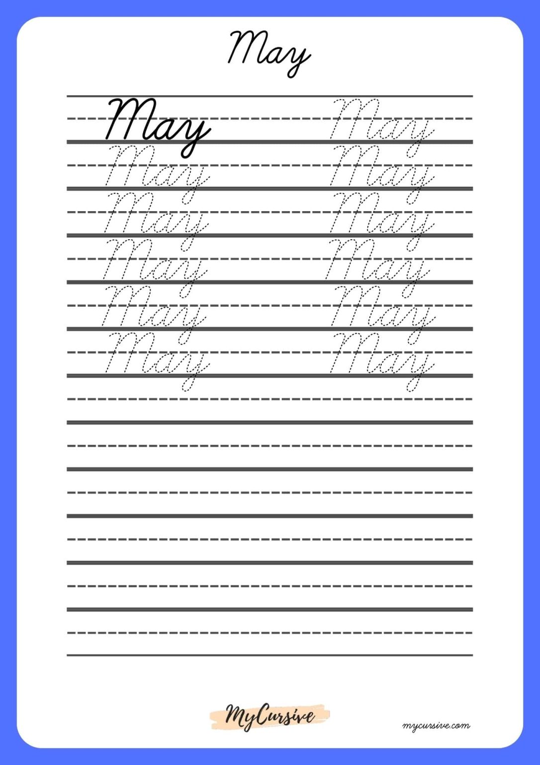 May in Cursive [Worksheet and Printables]