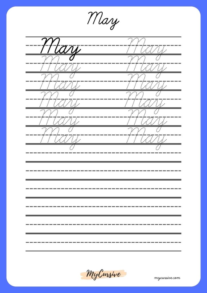 May in Cursive [Worksheet and Printables]