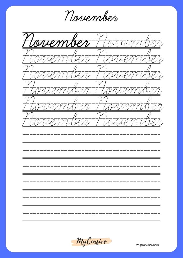 November in Cursive [Worksheet and Printables]