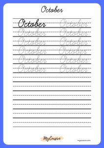 October in Cursive [Worksheet and Printables]