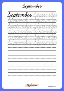 September in Cursive [Worksheet and Printables]