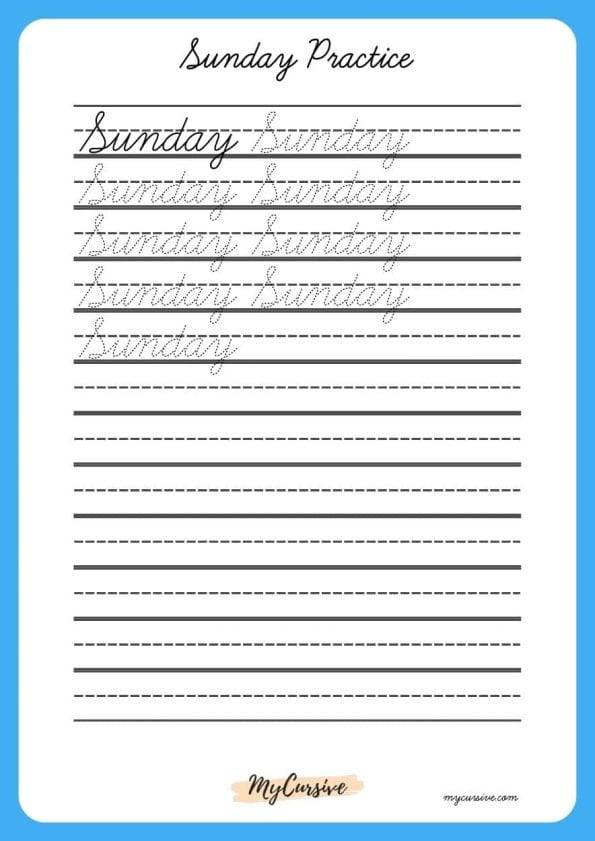 Sunday in Cursive [Worksheet + Printables]