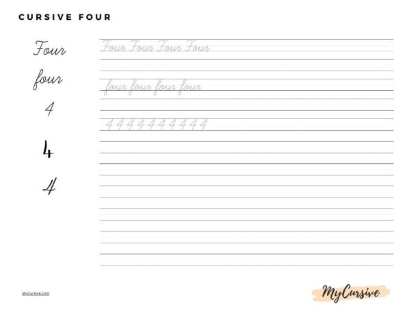 Cursive Four [Instructions, Worksheets, and Printable Designs]