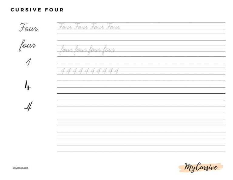 Cursive Four [Instructions, Worksheets, and Printable Designs]