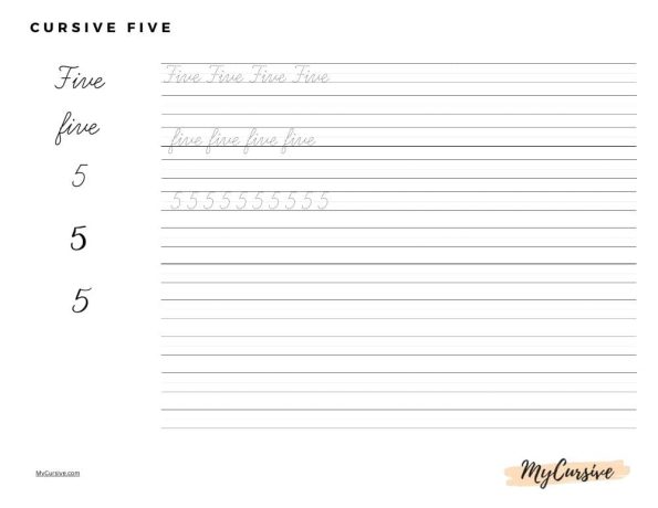 Cursive Five [Instructions, Worksheets, and Printable Designs]