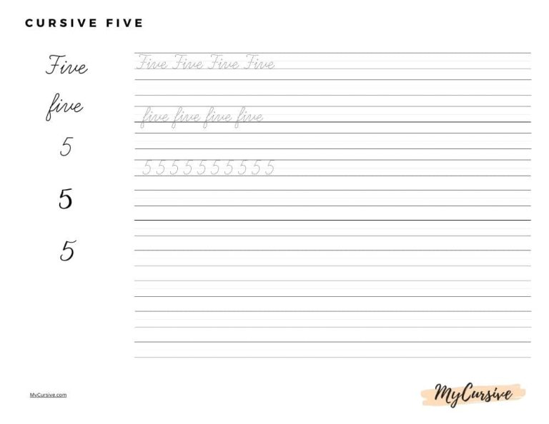 Cursive Five [Instructions, Worksheets, and Printable Designs]