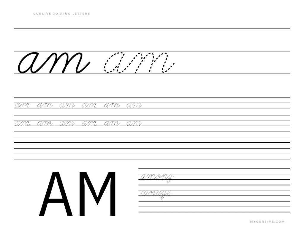 Connecting letters "am" in cursive