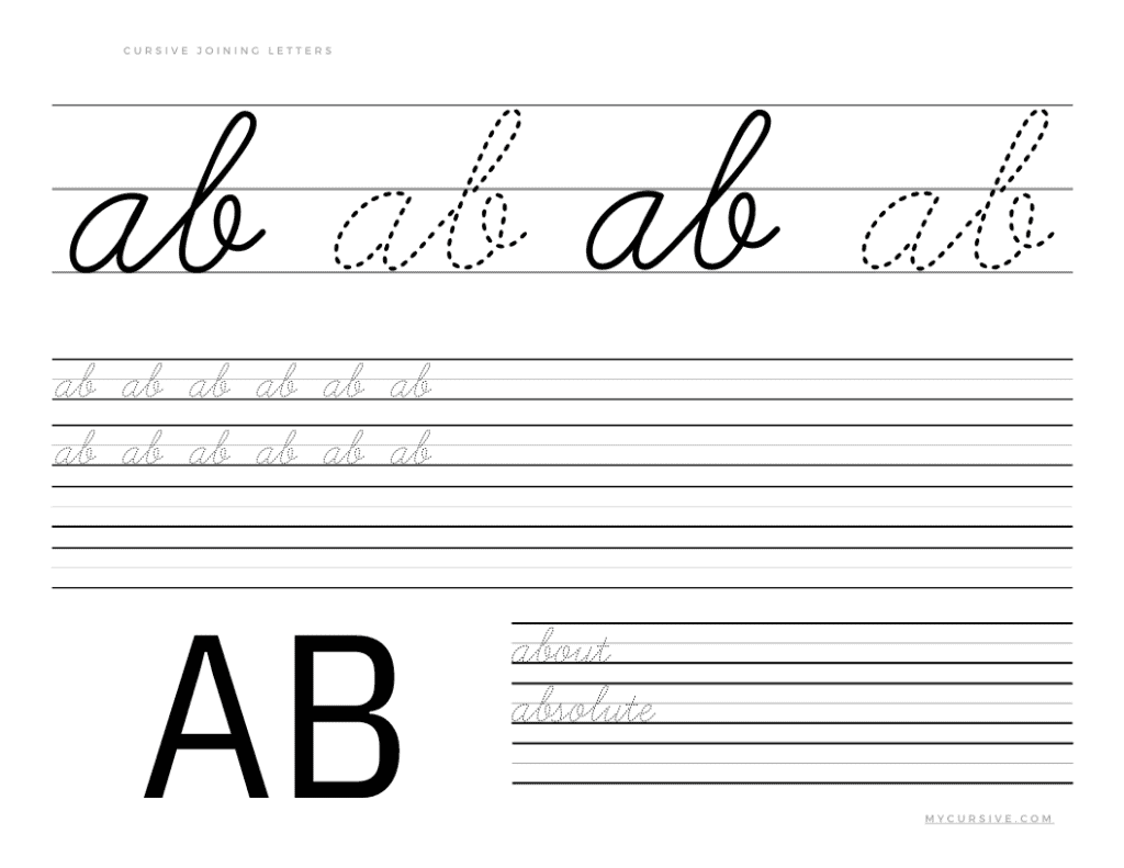 Connecting letters "ab" in cursive