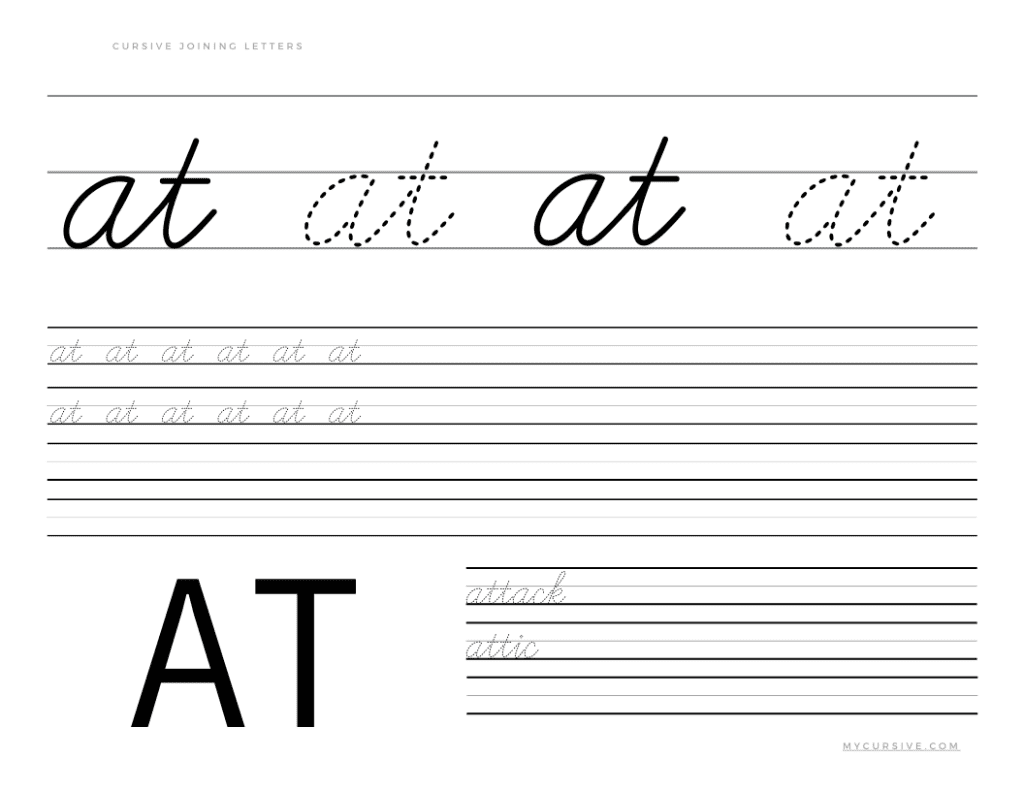 Connecting letters "at" in cursive