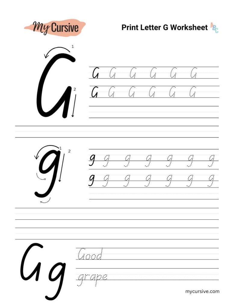 Tracing Letter G Worksheet and Tutorial