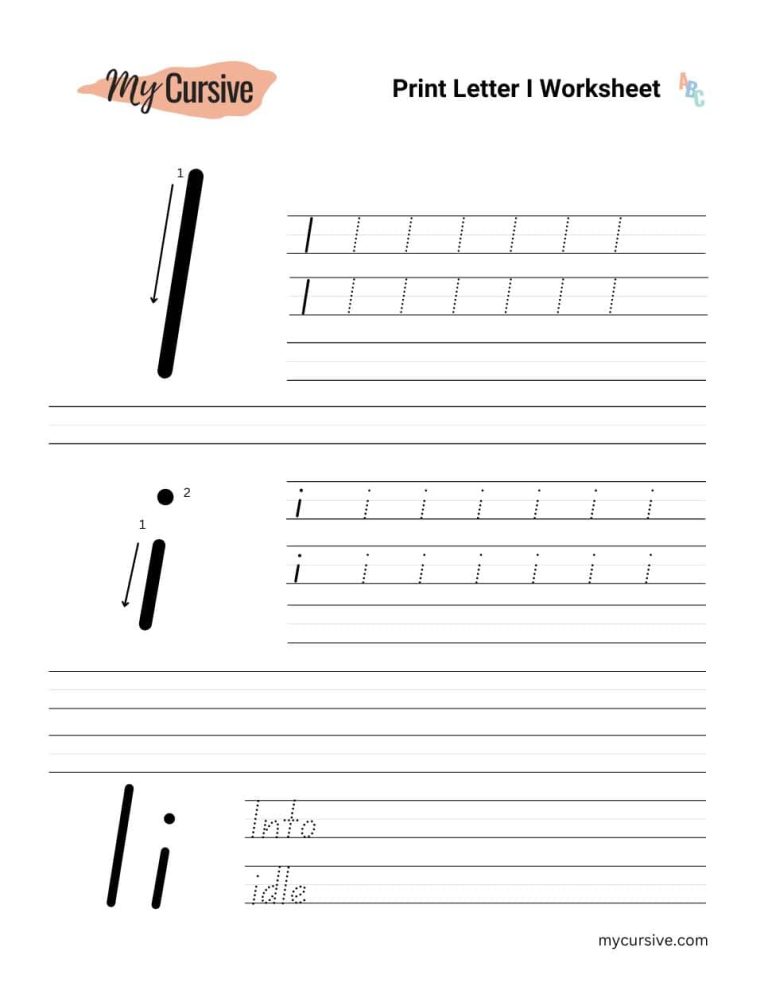 Tracing Letter I Worksheet and Tutorial