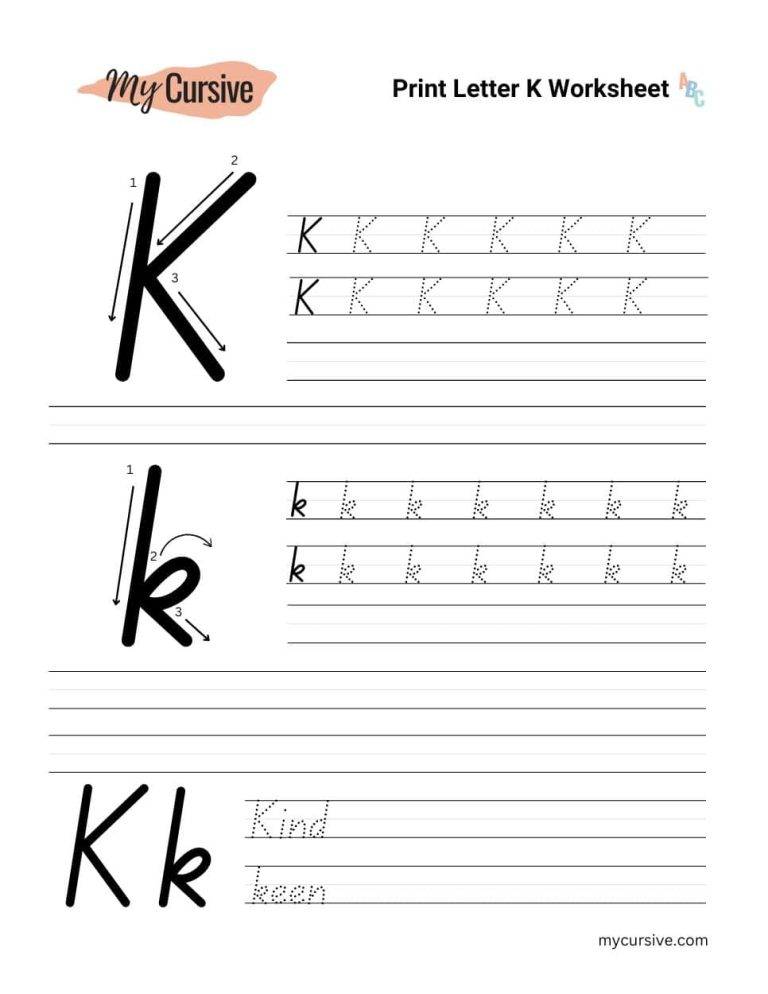 Tracing Letter K Worksheet and Tutorial