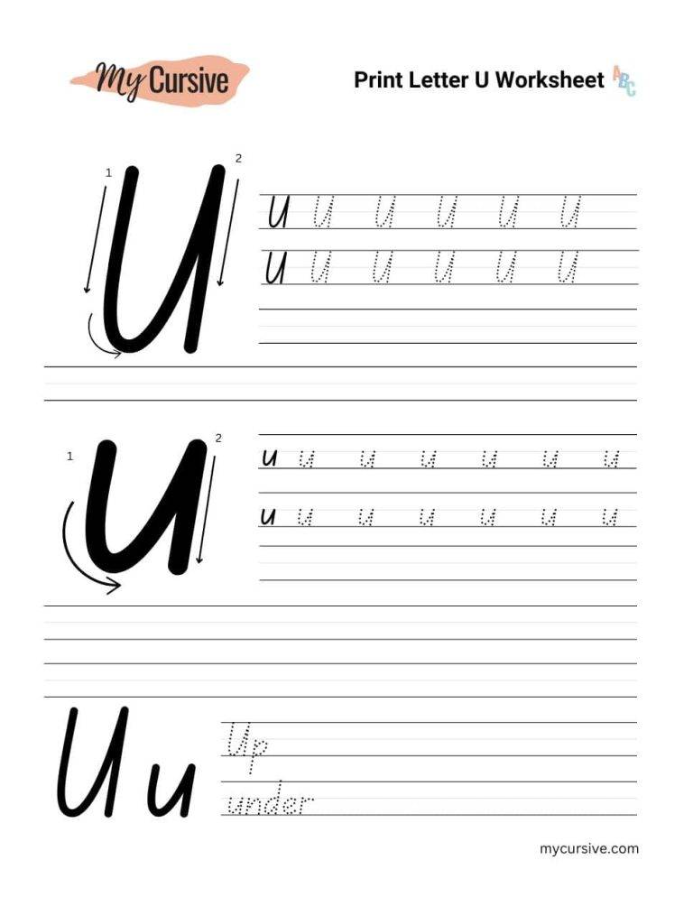 Tracing Letter U Worksheet and Tutorial