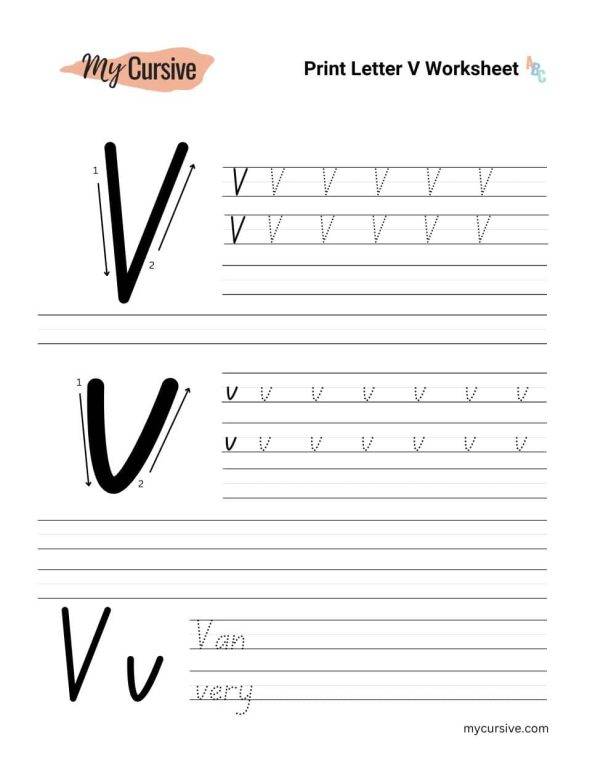 Tracing Letter V Worksheet and Tutorial