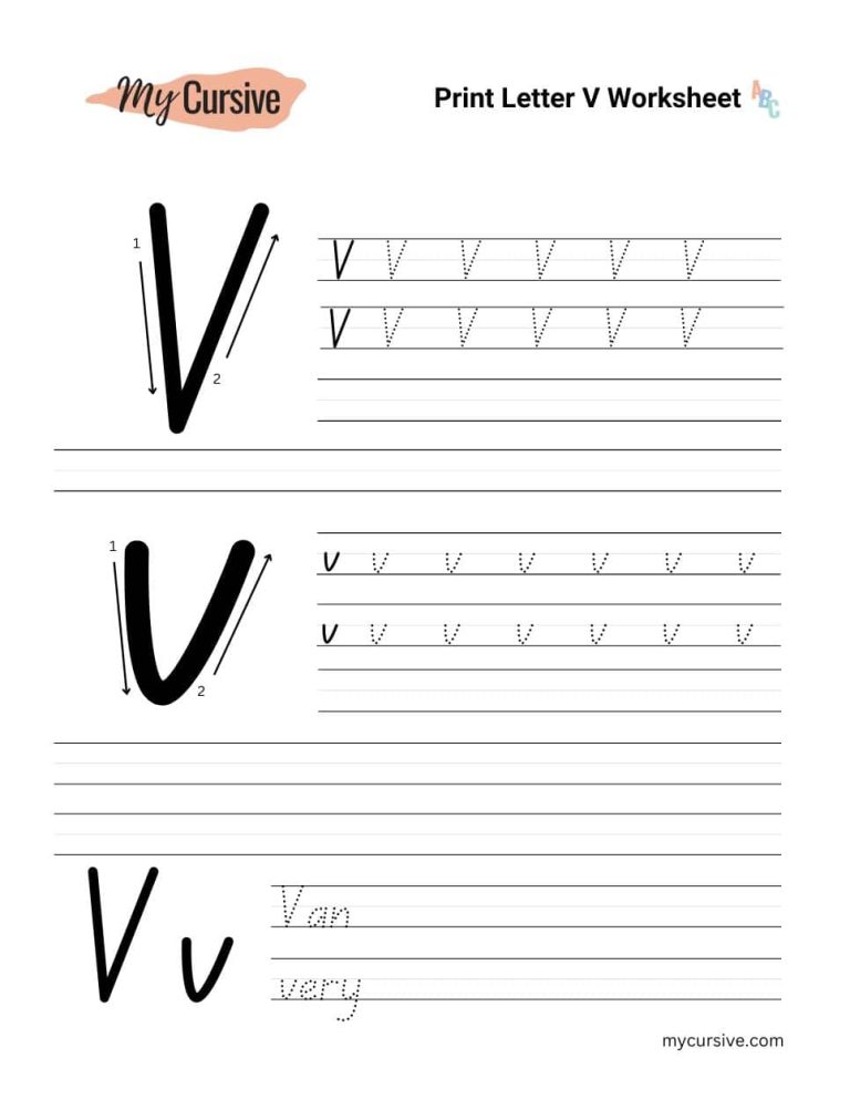 Tracing Letter V Worksheet and Tutorial