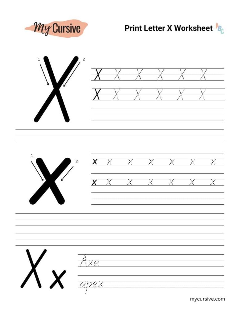 Tracing Letter X Worksheet and Tutorial