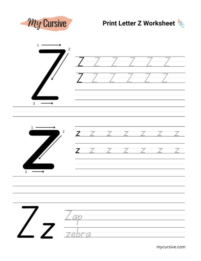 Tracing Letter Z Worksheet and Tutorial