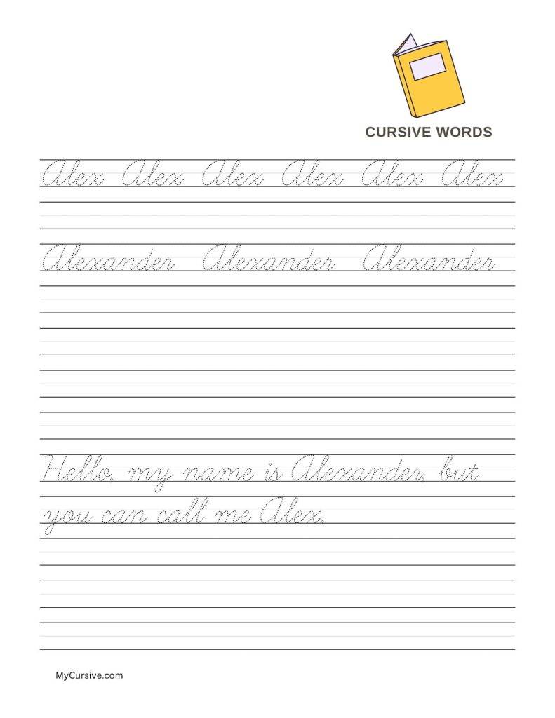 Alex in Cursive [Worksheet & Tutorial]