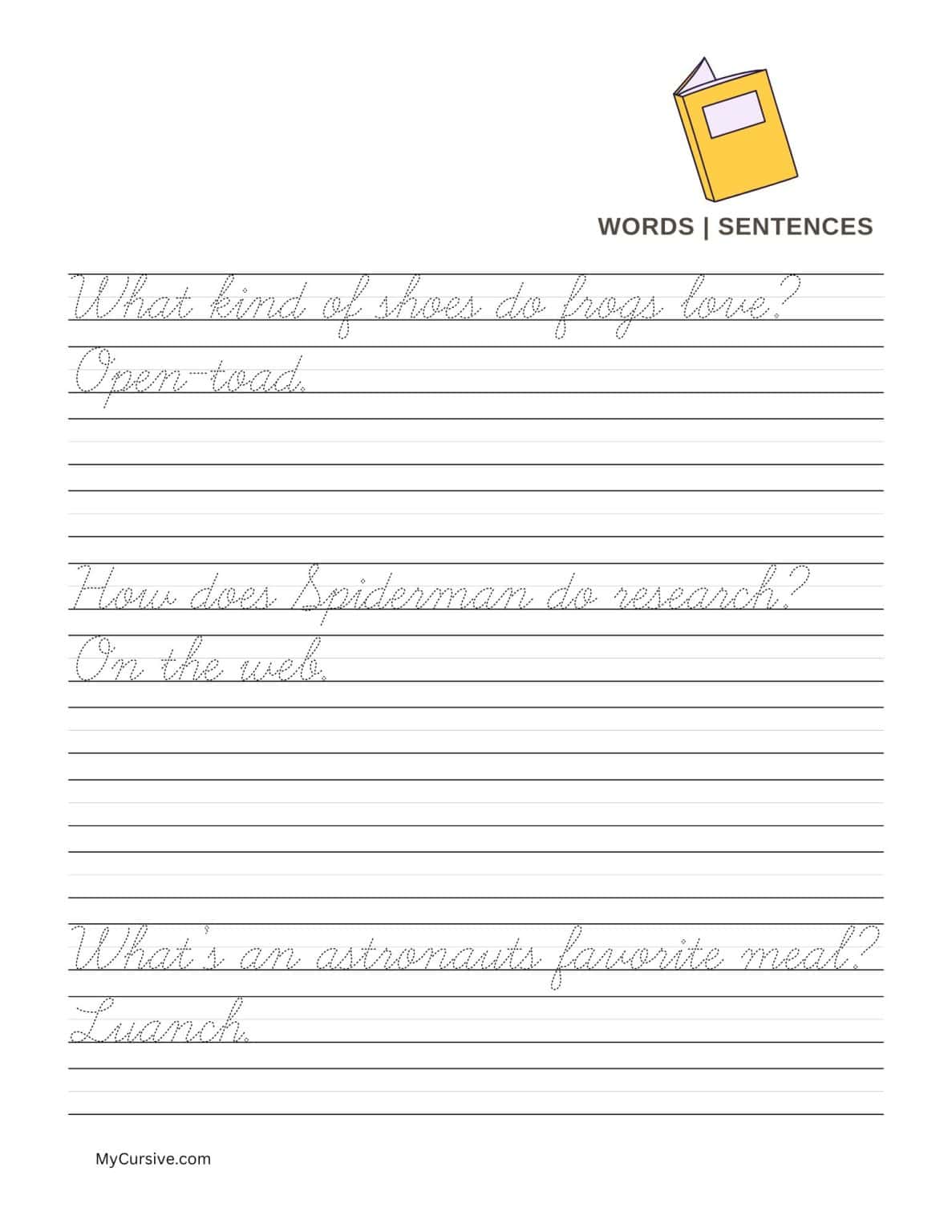 Cursive Sentences: Free Worksheets for Sentences and Paragraphs